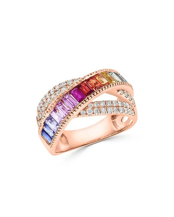 Bloomingdale'S Rainbow Sapphire And Diamond Crossover Ring