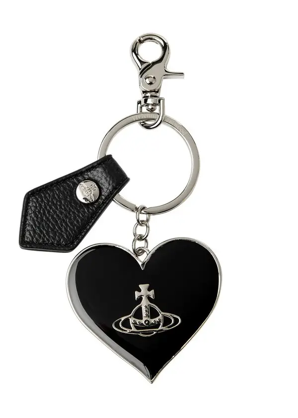 VIVIENNE WESTWOOD Logo Heart Silver-plated Keyring - Black And Silver
