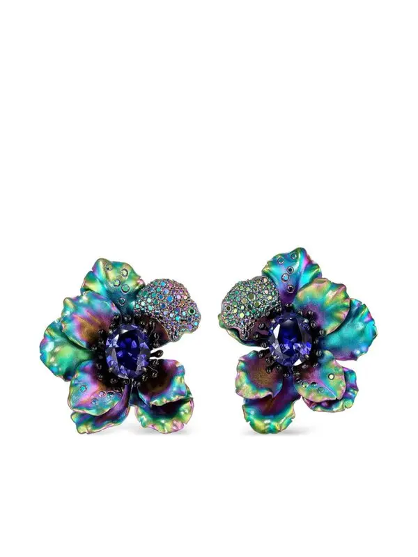 ANABELA CHAN 18kt Yellow Gold Vermeil Bloom Poppy Multi-stone Earrings - Blue