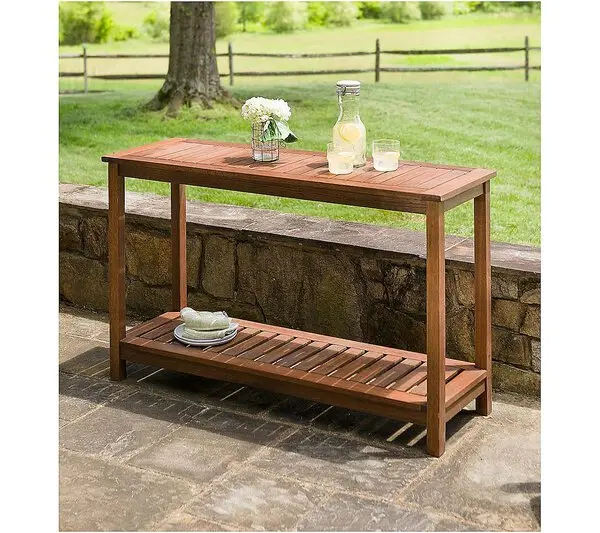 PLOW & HEARTH Lancaster Outdoor Eucalyptus Wood Console Table