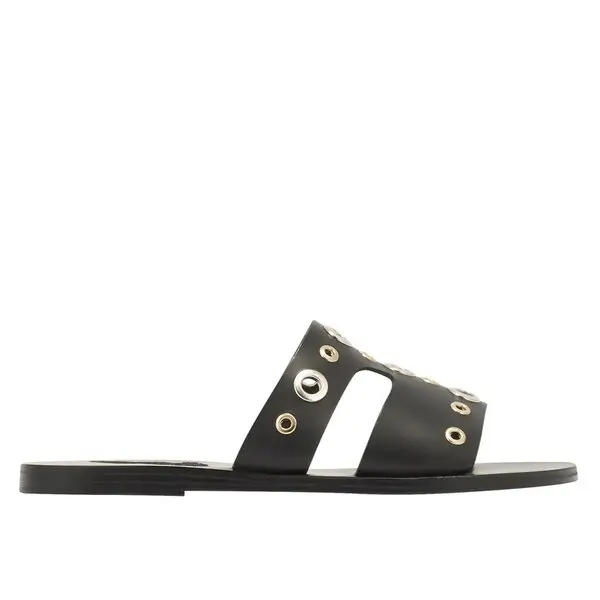 ANCIENT GREEK SANDALS Apteros Eyelets Slides - Black