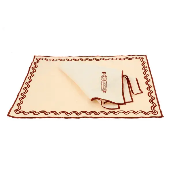 ANCIENT GREEK SANDALS Set Of 2 Placemats - Ecru/maroon