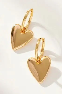 Anthropologie Heart Huggie Hoop Earrgs - Gold | Editorialist