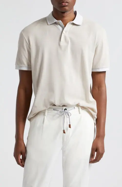 Eleventy Tipped Piqué Knit Polo - Sand