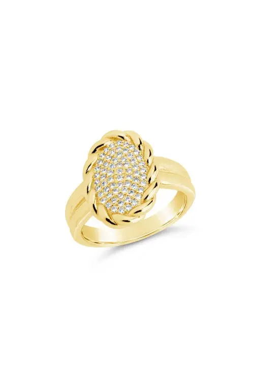 Sterling Forever Galette Pavé Cubic Zirconia Signet Ring