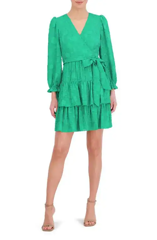Eliza J Floral Appliqu Tiered Dress In Green - 61% Off | Editorialist