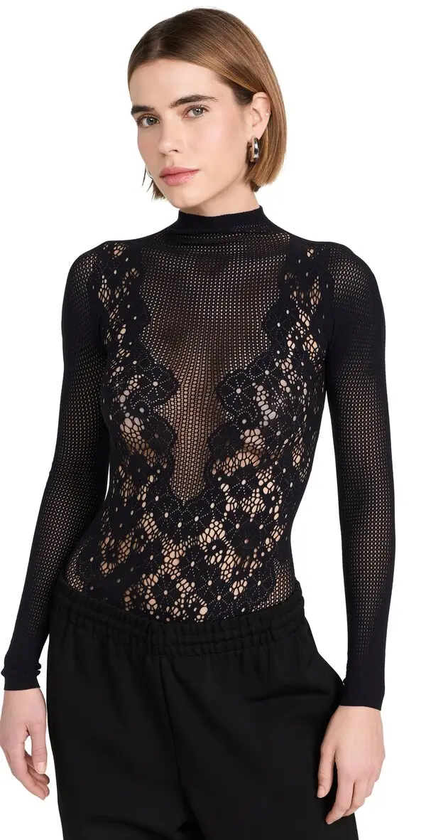 Wolford Flower Lace String Thong Bodysuit - Black | Editorialist