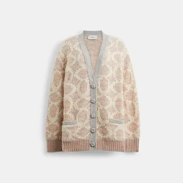 Coach Long Signature Cardigan - Pink/multi | Editorialist