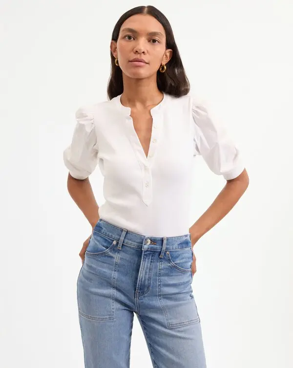 Veronica Beard Coralee Puff-sleeve Top - White