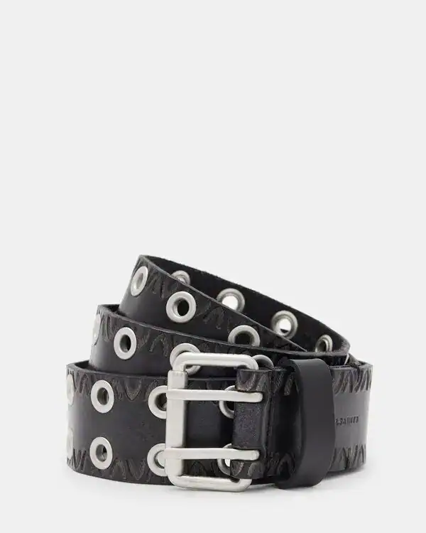 Allsaints Sturge Tooled Leather Eyelet Belt In Black - 61  display picture 1