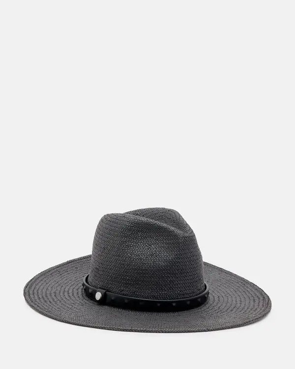 Allsaints Lara Studded Straw Fedora In Black - 30% Off  display picture 3