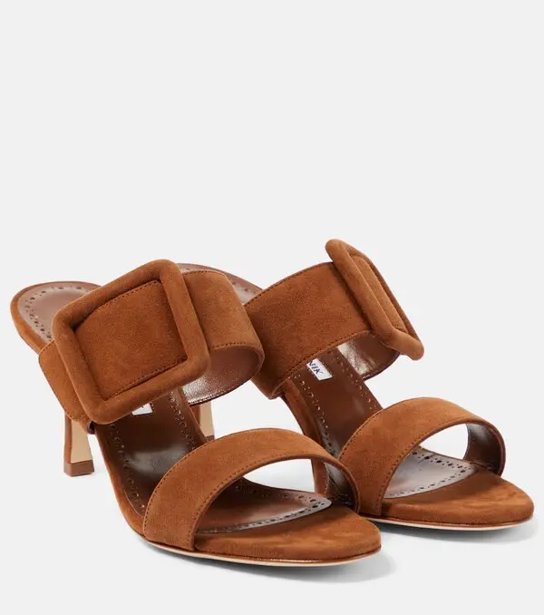 Manolo Blahnik Gable Suede Mules - Brown