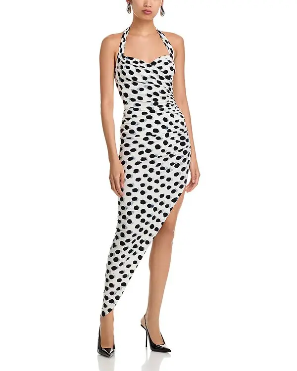Norma Kamali Cayla Asymmetric Halter Dress - Paint Dots