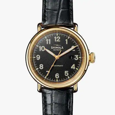 Shinola Runwell Automatic 45mm Watch 18k Gold Case Alligator