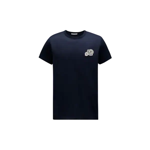 Moncler Double Logo Patch Cotton T-Shirt - Blue | Editorialist