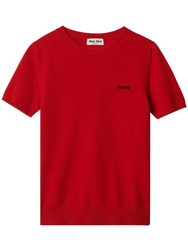 Miu Miu Logo-intarsia Knitted Cashmere Top - Red