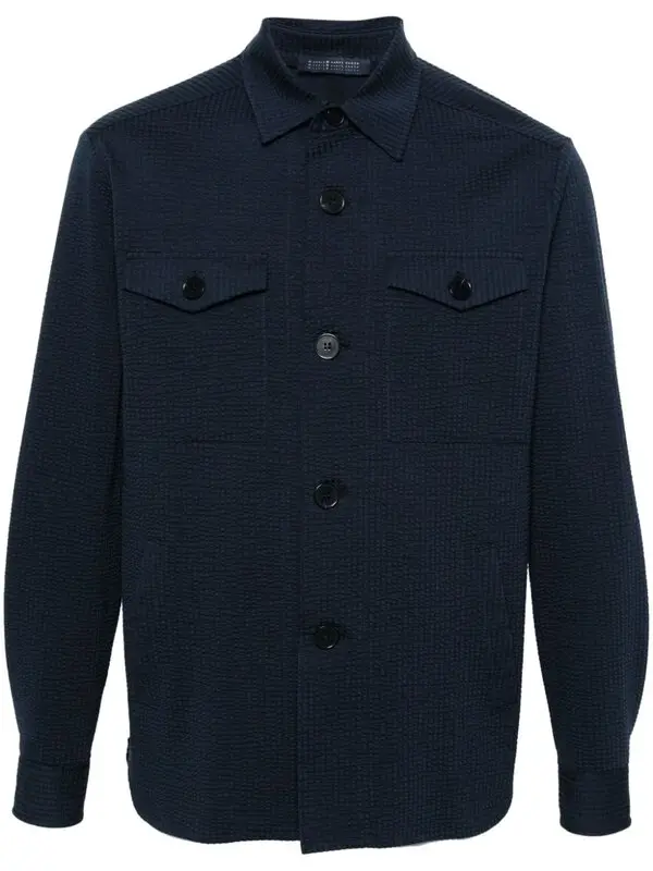 Harris Wharf London Seersucker Shirt Jacket - Blue