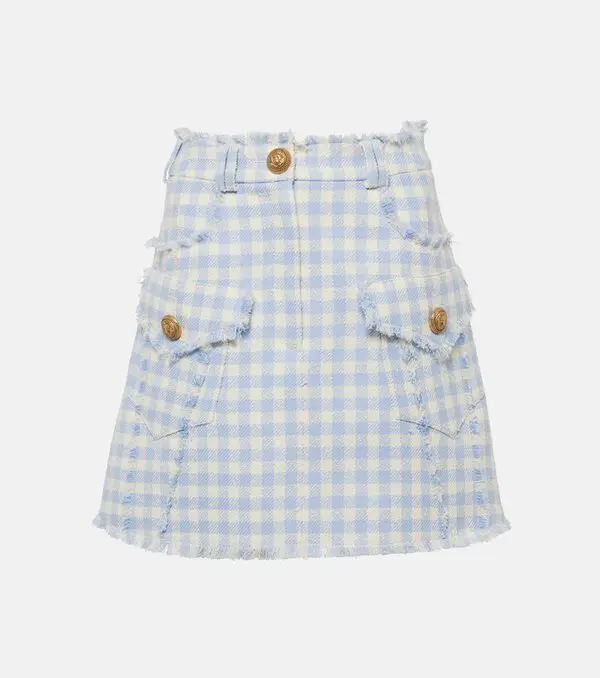 Balmain Checked Cotton-blend Tweed Miniskirt - Blue