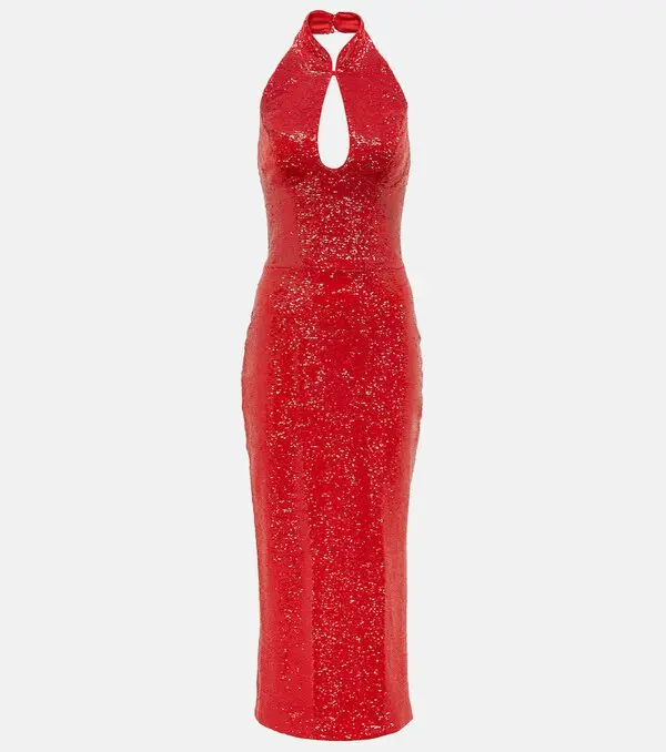 RASARIO Sequined Cutout Midi Dress