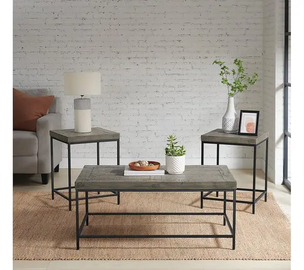 LAVISH HOME 3-piece Industrial Coffee Table And 2 Side Table