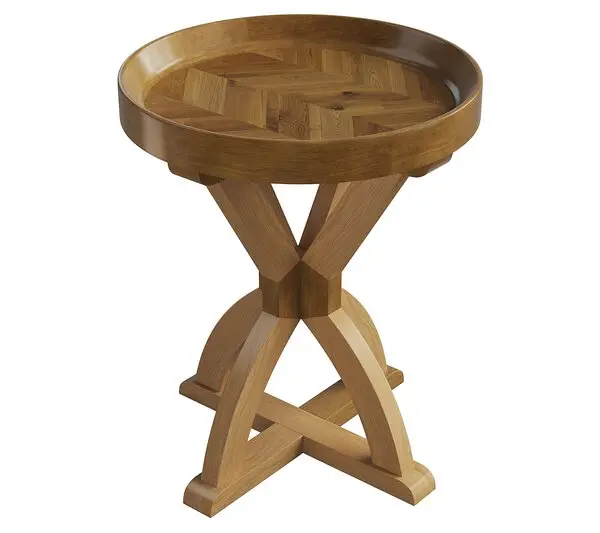 LAVISH HOME Side Table Mango Wood Pedestal Tabl E