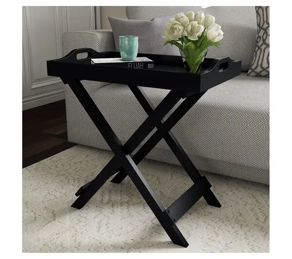LAVISH HOME Folding End Table Stand With Remova Ble Tv Tray