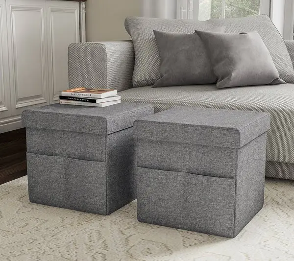 LAVISH HOME 2-piece Set Ottomans W/pockets Stor Age Organizers