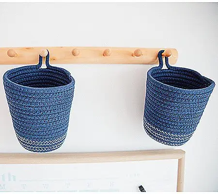 LAUREN MCBRIDE Set Of 2 Rope Hanging Baskets W/ Wall Hook By