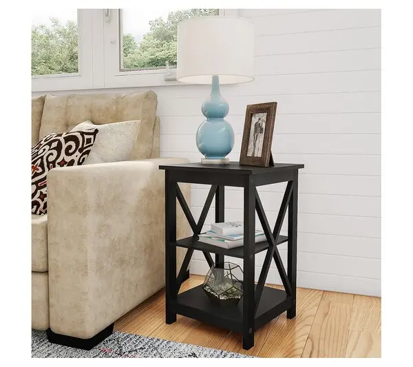 LAVISH HOME Wooden End Table Modern Style With -shape Design