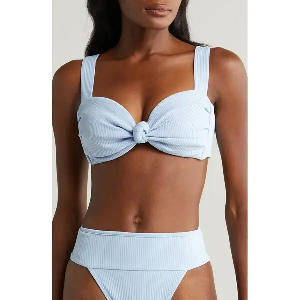 MONTCE Hayden Knotted Rib Bikini Top - Peri Rib