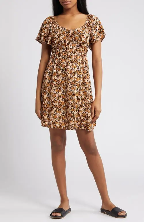 Rip Curl Sea Of Dreams Floral Flutter Sleeve Minidress - Brown |  Editorialist