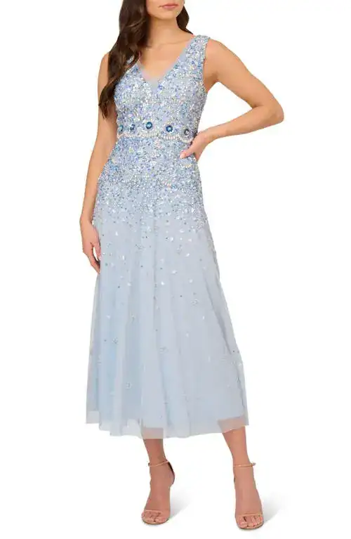 Adrianna Papell Sequin & Bead Cocktail Dress In Elegant Sky - 55% Off |  Editorialist