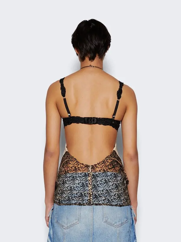 Attico Tulle Top With Embroidery - Champagne And Black