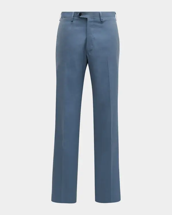 Kiton Flat-front Twill Trousers - Blue