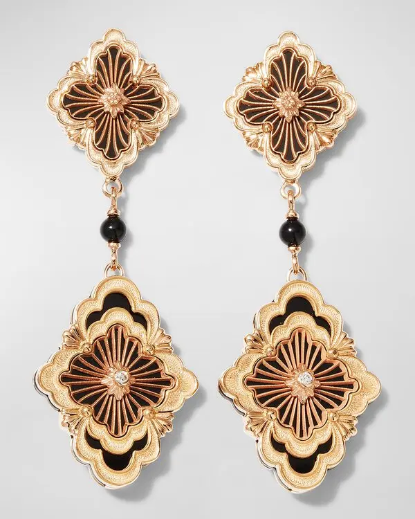 Buccellati Opera Tulle 18k Gold Onyx And Diamond Drop Earrings - Rose Gold