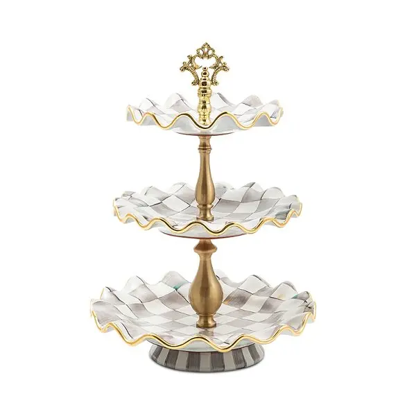 MACKENZIE-CHILDS Sterling Check Three Tier Sweet Stand - Multi