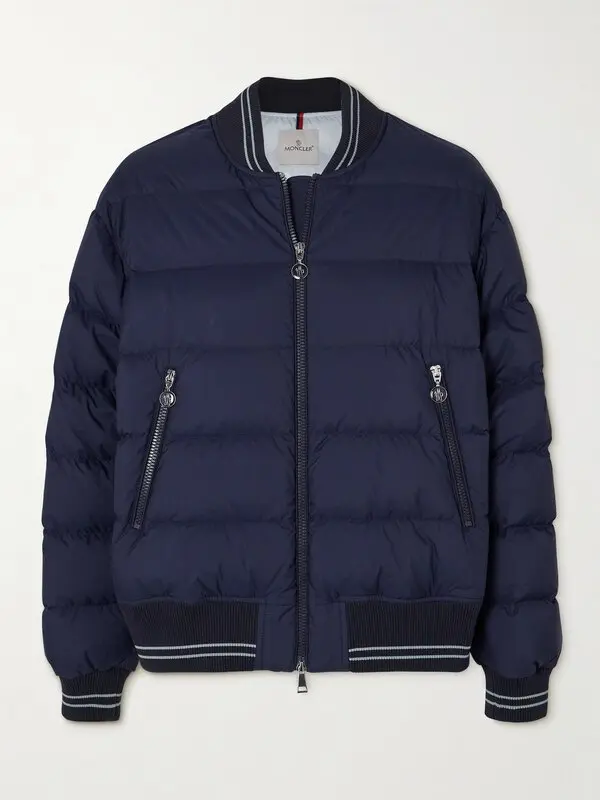 Moncler Argo Quilted Shell Down Bomber Jacket - Blue
