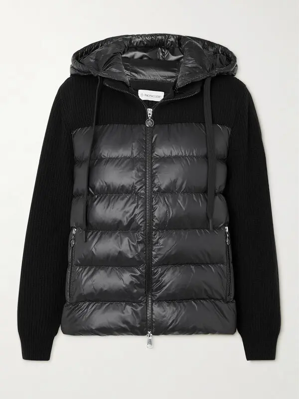 Moncler Ribbed Quilted Hooded Wool-trimmed Shell Down Jacket - Black