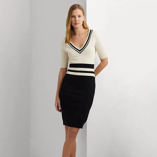 white christmas dresses Striped Natural/Black Sweater Dress main image 0