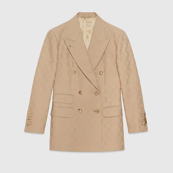 Gucci Gg Wool Jacquard Double-breasted Jacket - Beige