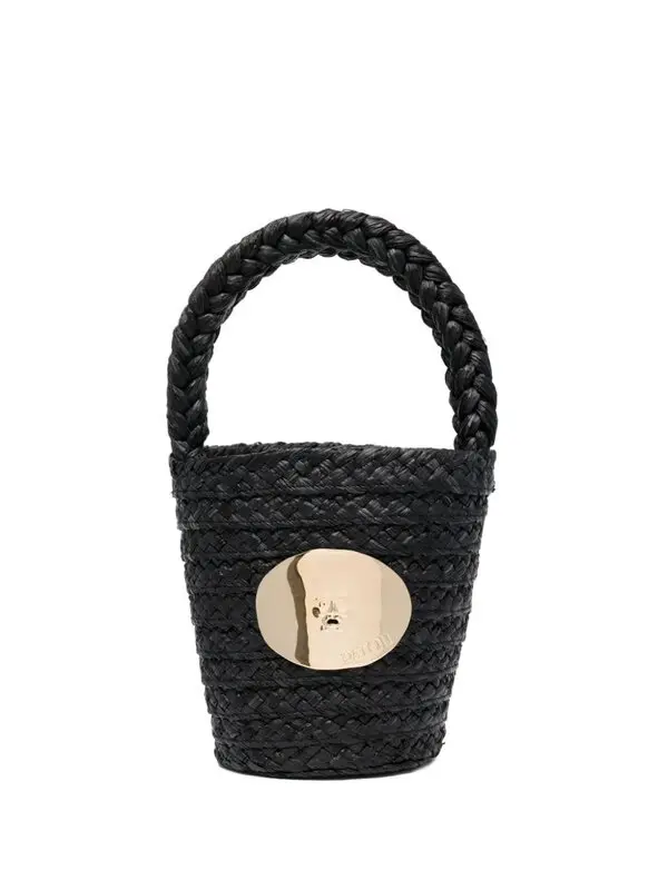 Patou Raffia Bucket Bag - Black
