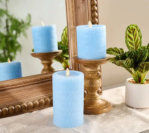 LUMINARA Set Of 4.5' & 6.5' Basket Flameles Pillars