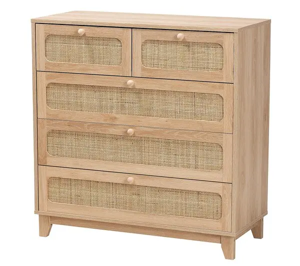 BAXTON STUDIO Elsbeth Wood And Rattan 5-drawer Torage Cabinet