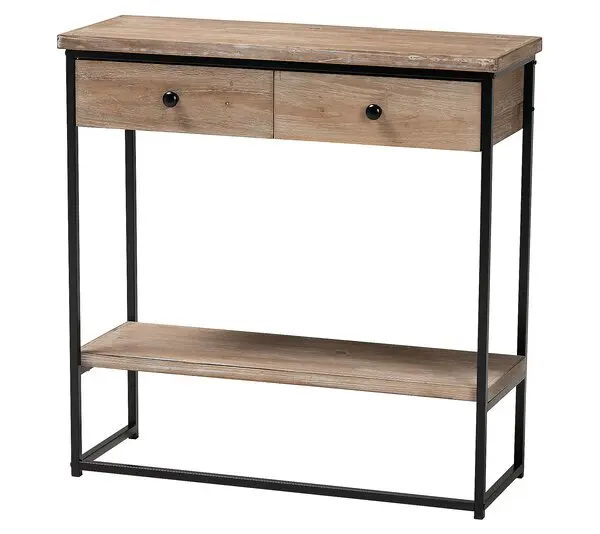 BAXTON STUDIO Silas Brown Wood And Black Metal 2-drawer Conso E Table