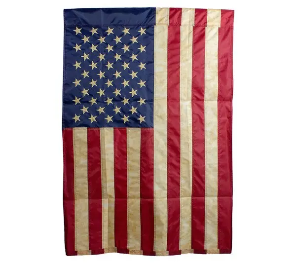 NORTHLIGHT Red & Blue Embroidered Tea-stained A Erican Flag