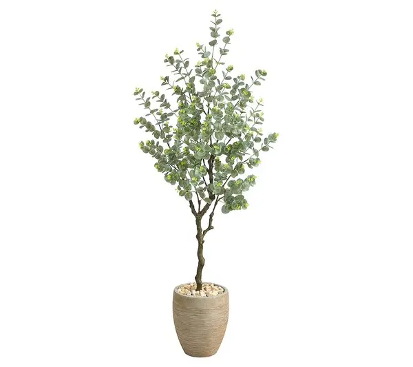 NEARLY NATURAL 5' Eucalyptus Faux Tree In Sands Tone Planter