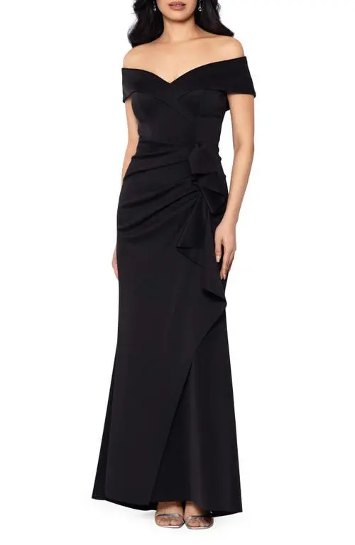 XSCAPE EVENINGS Off-the-shoulder Scuba Crepe Gown - Black