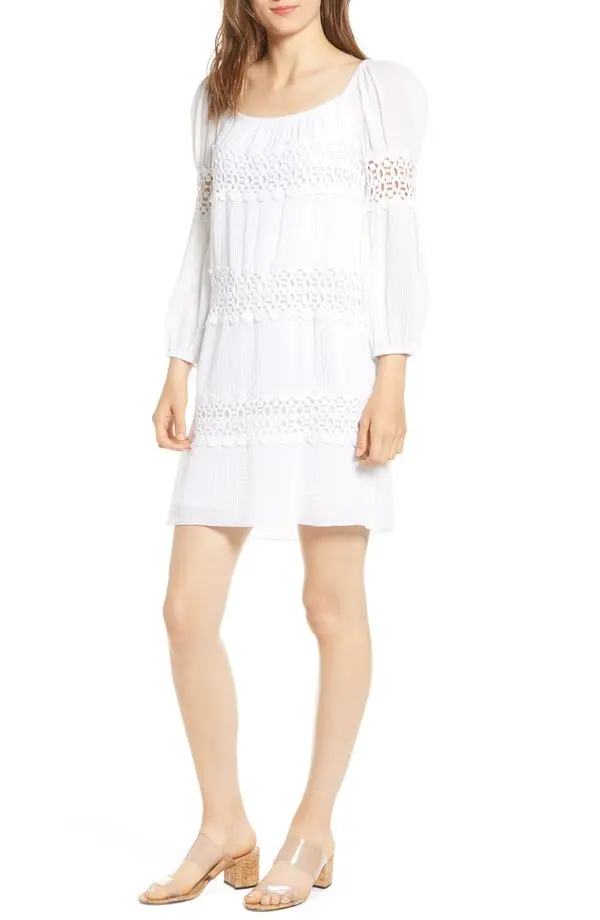 Bailey 44 Mykonos Lace Detail Long Sleeve Cotton Shift Dress - White |  Editorialist