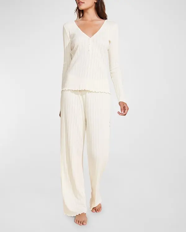 Eberjey Pointelle V-neck Henley - Ivory