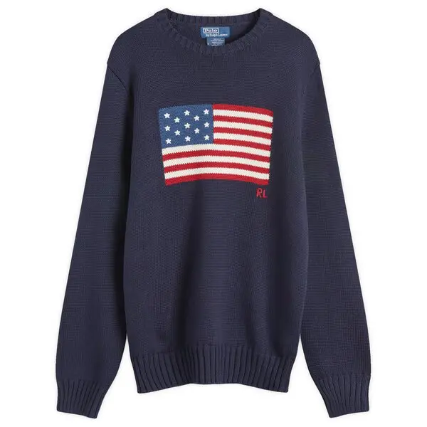 Ralph Lauren Flag Intarsia Crew Jumper - Hunter Navy